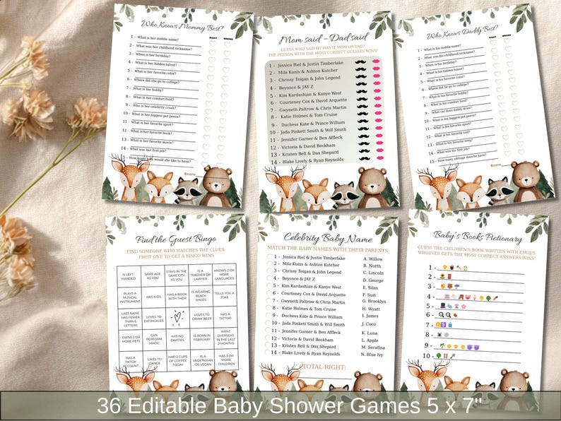 Editable Woodland Baby Shower Bundle, Woodland Animals Baby Shower ...