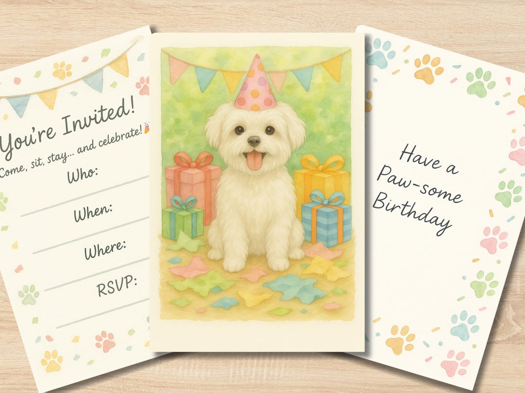 Maltese Birthday Card Printable | Dog Party Invitation | Paw-some ...