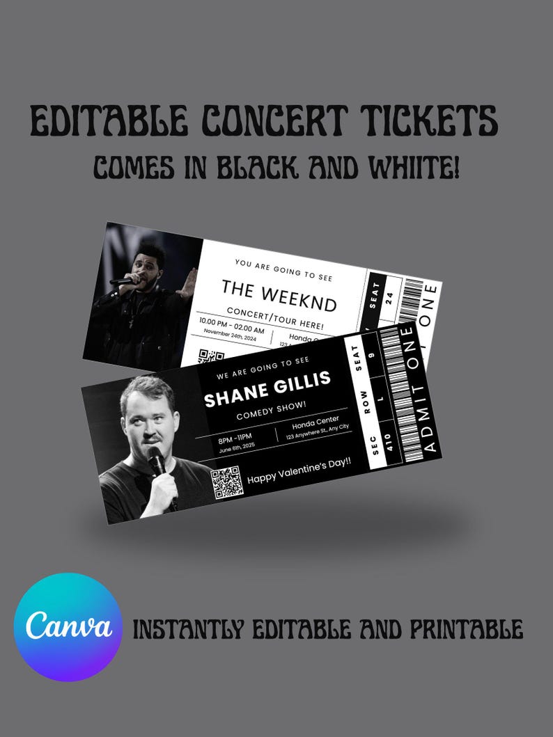 Editable Concert Ticket Canva, Printable Custom Concert Ticket, DIY ...