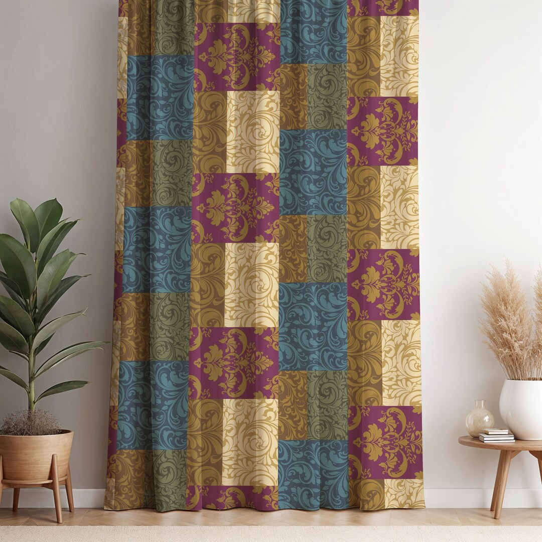 Baroque Curtain Vintage Patchwork Panel Colorful Gold Red Blue Drape ...