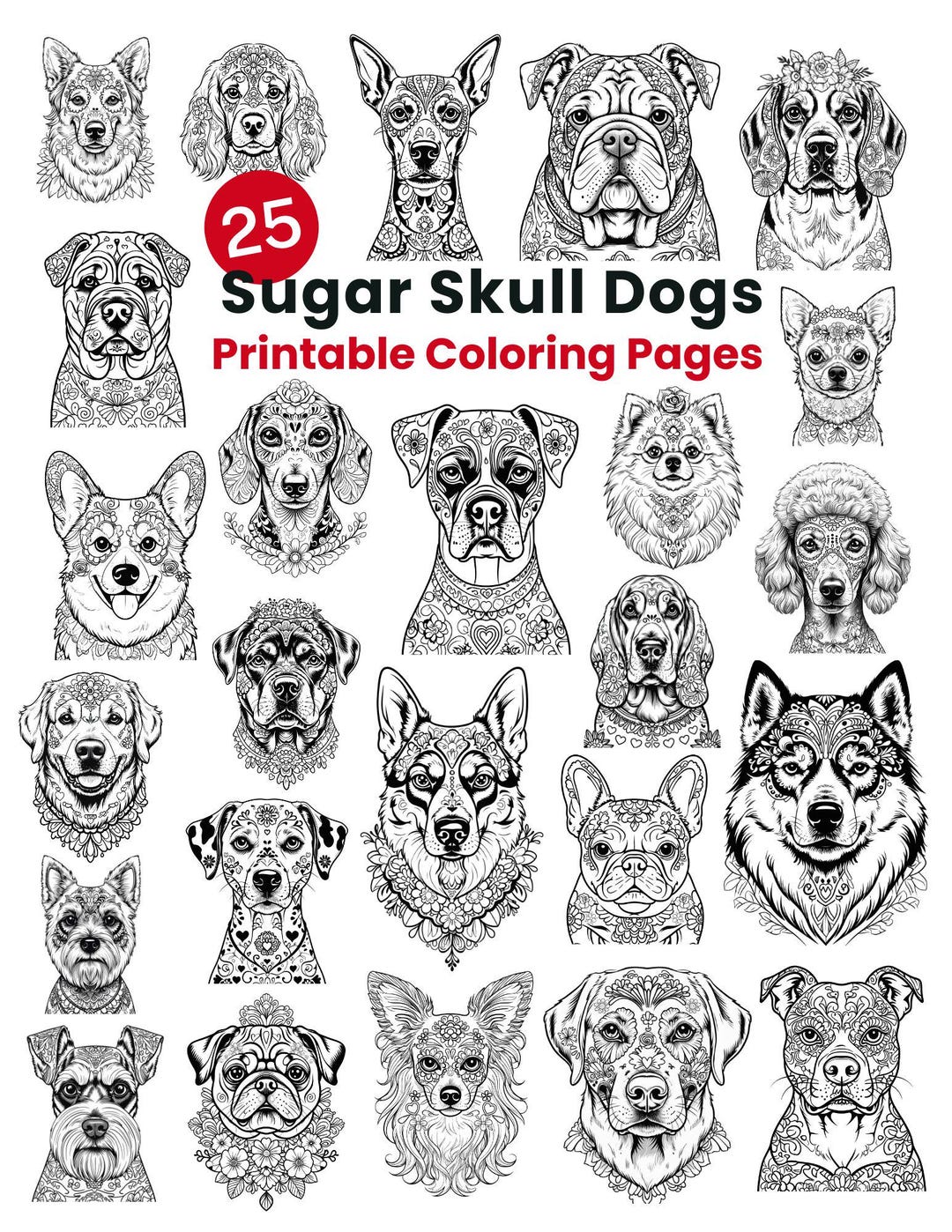 25 Sugar Skull Dog Breeds Coloring Pages Digital Download Printable ...