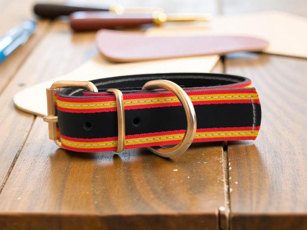 Leather Dog Collar With the Spanish Flag, Handcrafted, Durable, and ...