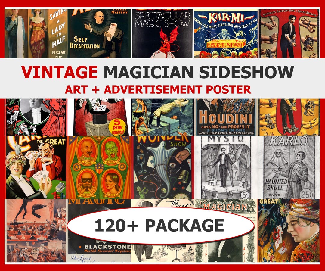 Vintage Magician Sideshow Poster Set | Vintage Posters Collection ...