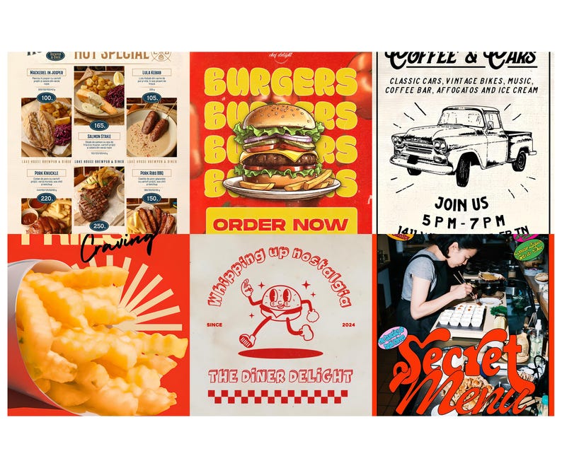 Vintage Restaurant Diner Advertising Poster Set | Vintage Posters ...