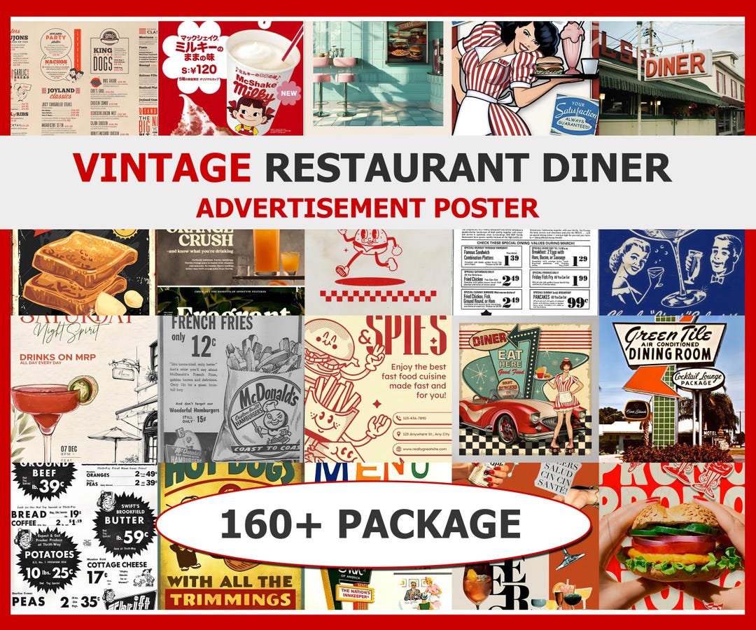 Vintage Restaurant Diner Advertising Poster Set | Vintage Posters ...
