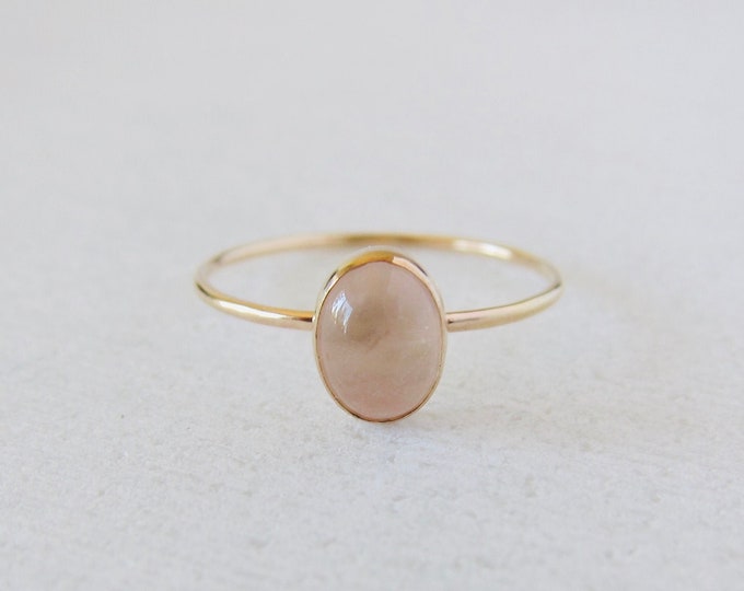 Rose Quartz Ring, Gold Band, Solitaire Ring, 14k Gemstone Band, Thin ...