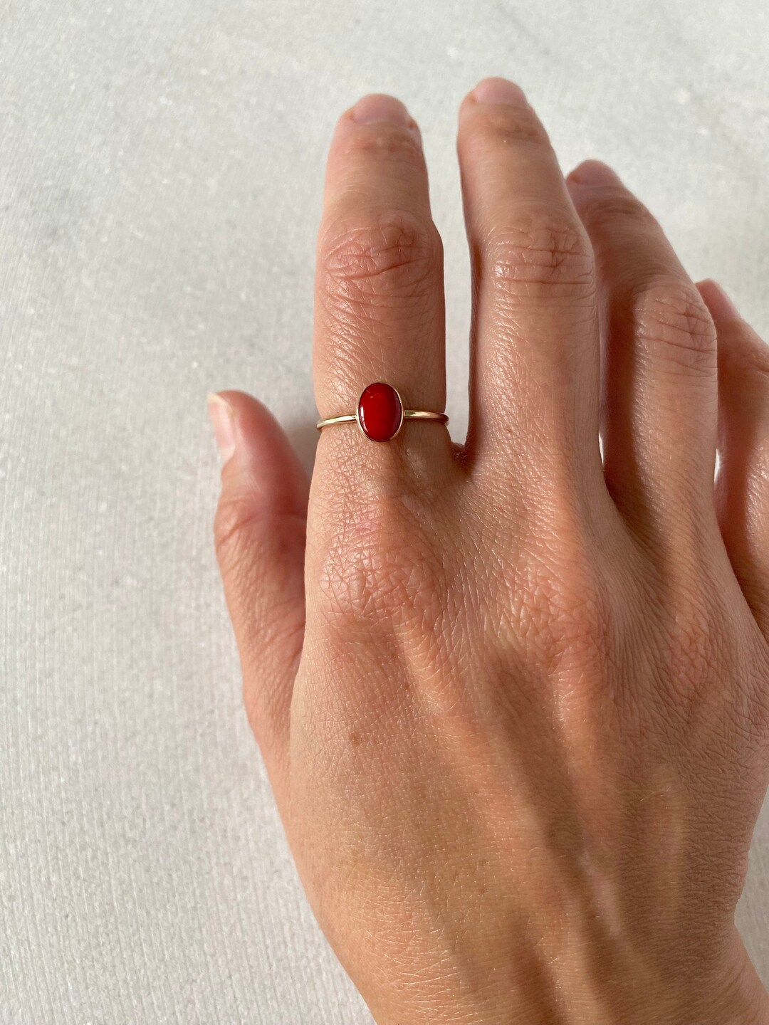 Red Coral Ring, Gold Ring Band, Oval Gemstone Ring, Gift for Her ...