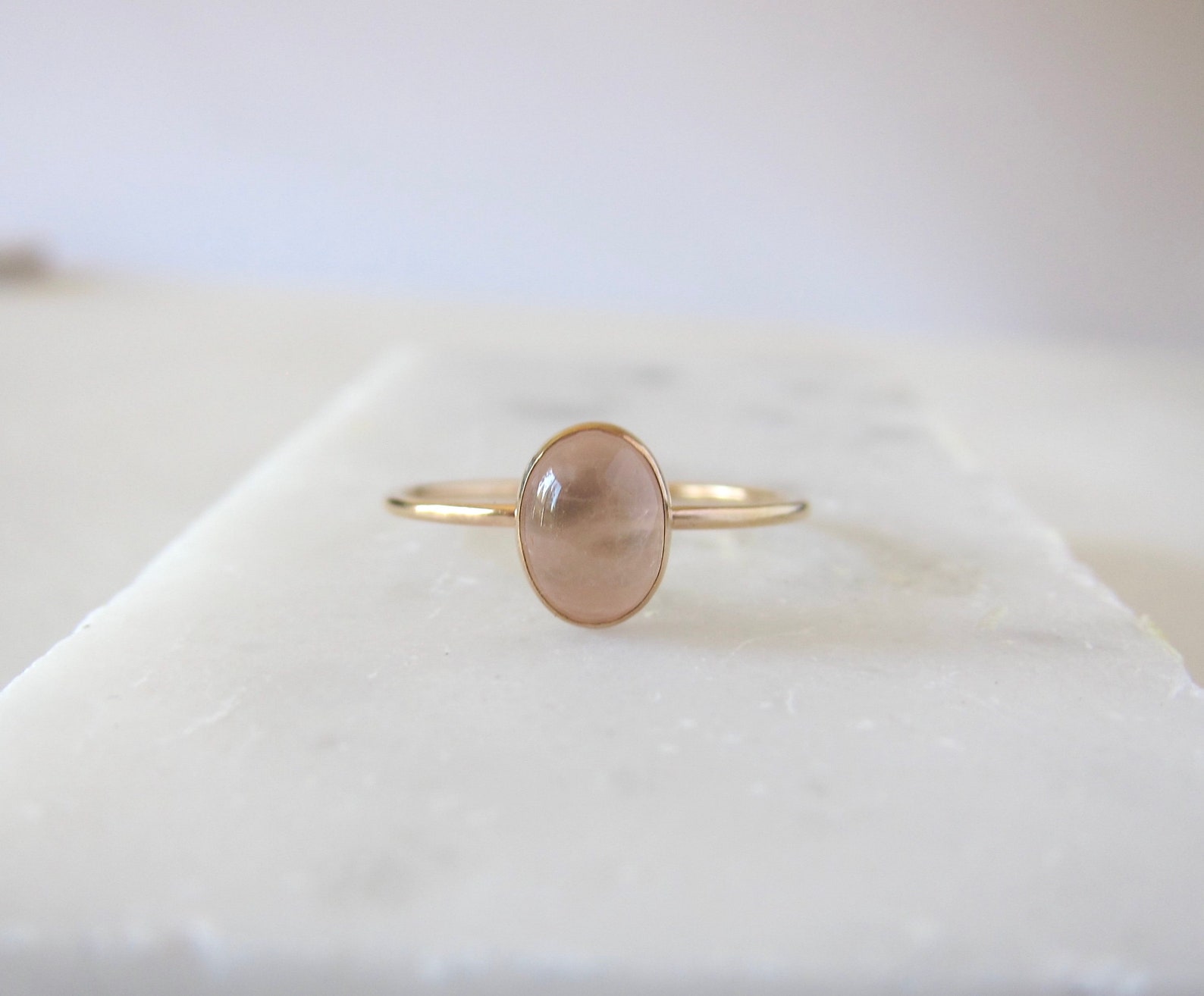 Rose Quartz Ring Gold Band Solitaire Ring 14k Gemstone - Etsy