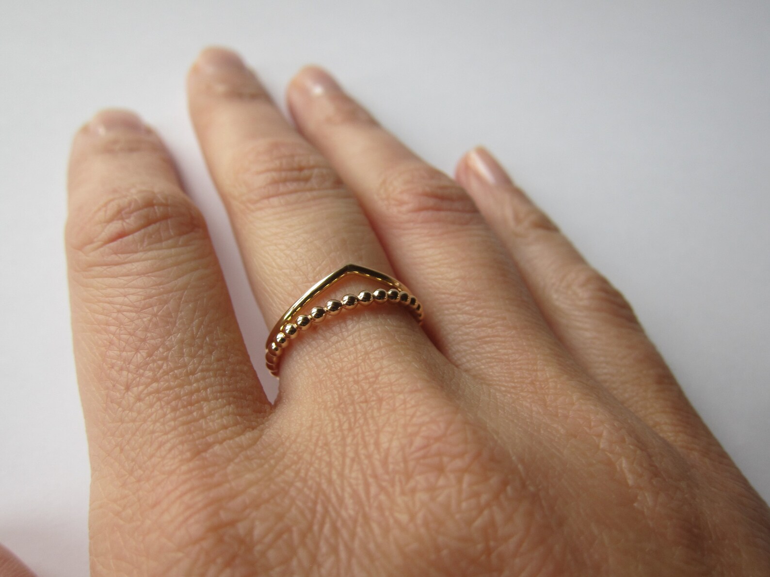 Gold V ring low dome chevron ring band stacking ring thin | Etsy
