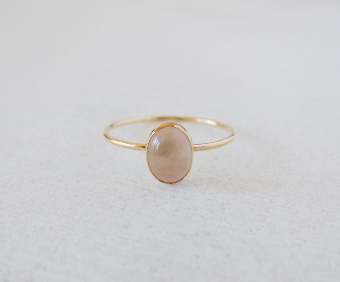 Rose Quartz Ring Gold Band Solitaire Ring 14k Gemstone - Etsy