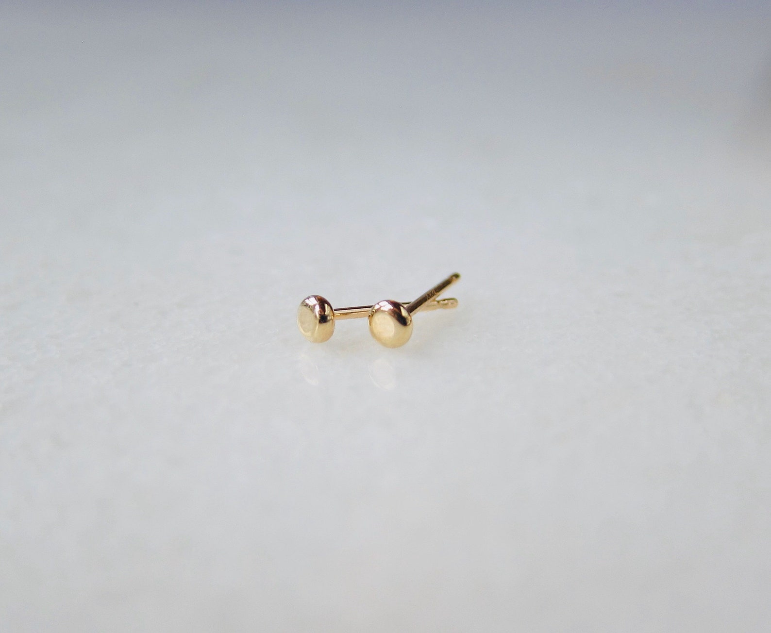 14k Gold Stud Earrings 3mm Circle Studs Flat Tiny Studs | Etsy