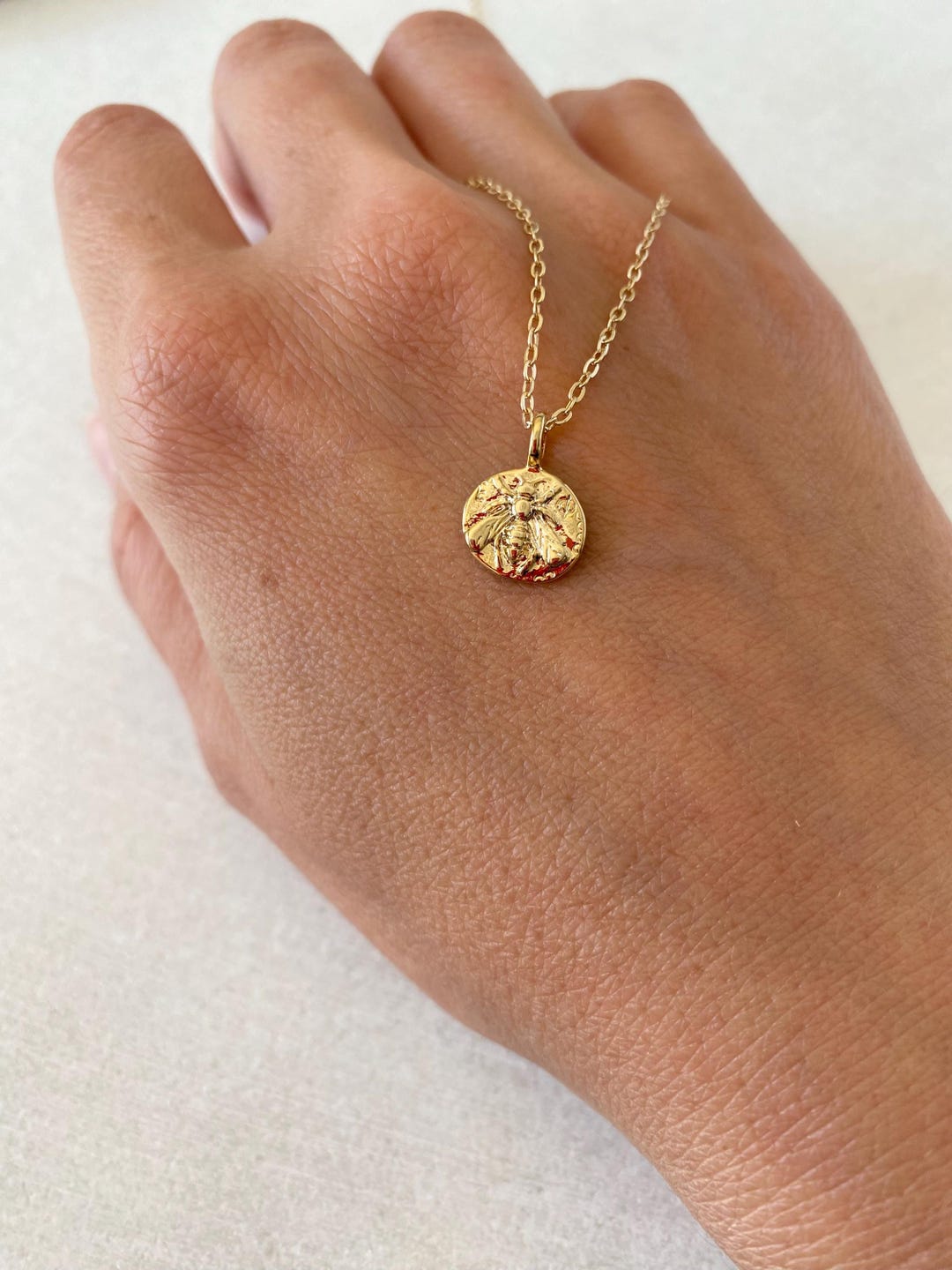 Gold Bee Coin Necklace, 14k Gold Filled Chain, Minimalist Charm - Etsy