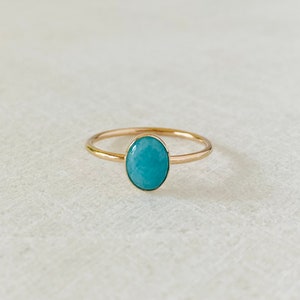 Amazonite Ring, Gold Gemstone Ring, Gold Ring Band, Stacking Ring, Oval ...