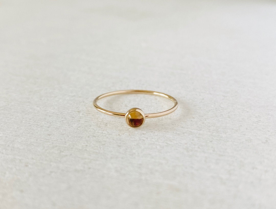 Citrine Ring, Natural Gemstone Ring, 4 Mm Birthstone Ring, Tiny Stacking Ring, Solitaire Ring ...