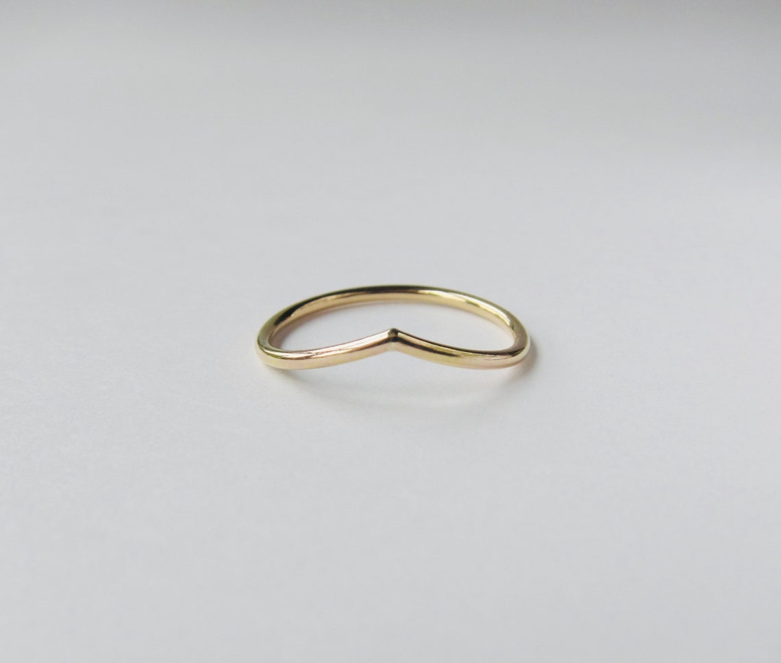 Gold V ring low dome chevron ring band stacking ring thin | Etsy