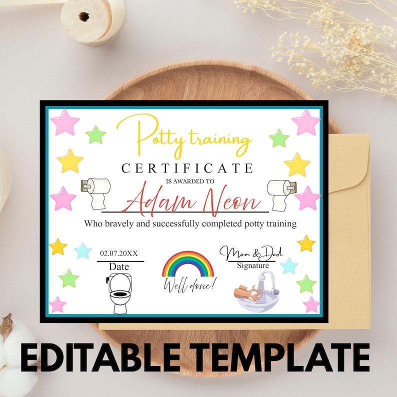 Potty Training Certificate, Toilet Training Diploma, Potty Training ...