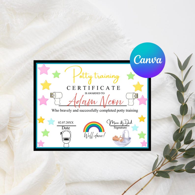 Potty Training Certificate, Toilet Training Diploma, Potty Training ...