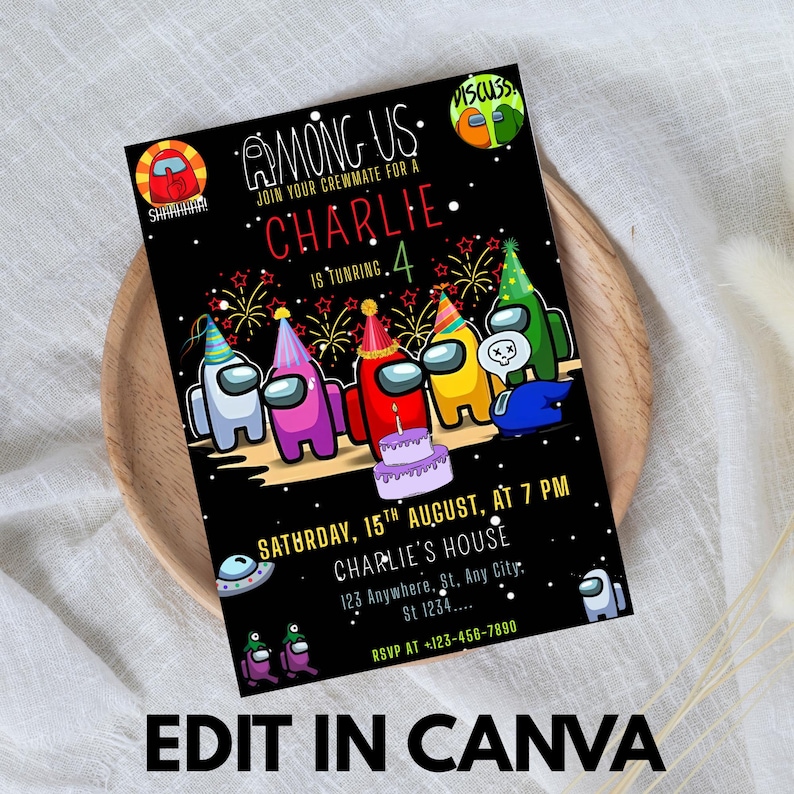 Among Us Invitation Birthday Invitation | Kids Birthday Invitation ...