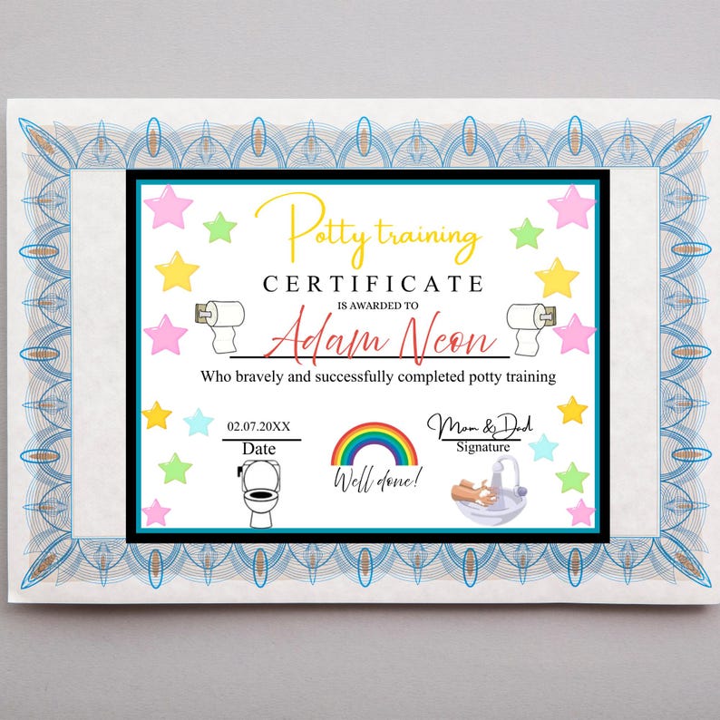 Potty Training Certificate, Toilet Training Diploma, Potty Training ...