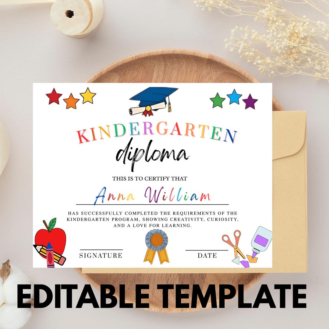 Editable Pre-k Diploma Graduation Pre-k Certificate School Graduation ...