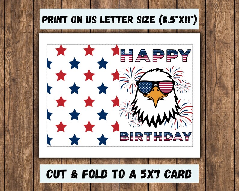 Patriotic Birthday Card Printable • USA Eagle Card • Digital Download ...