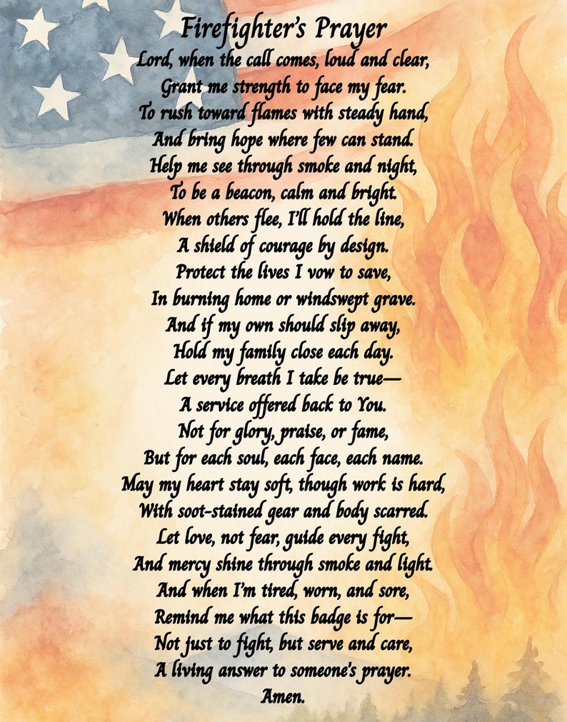 Firefighter's Prayer Wall Art Printable | Christian Firefighter Gift ...