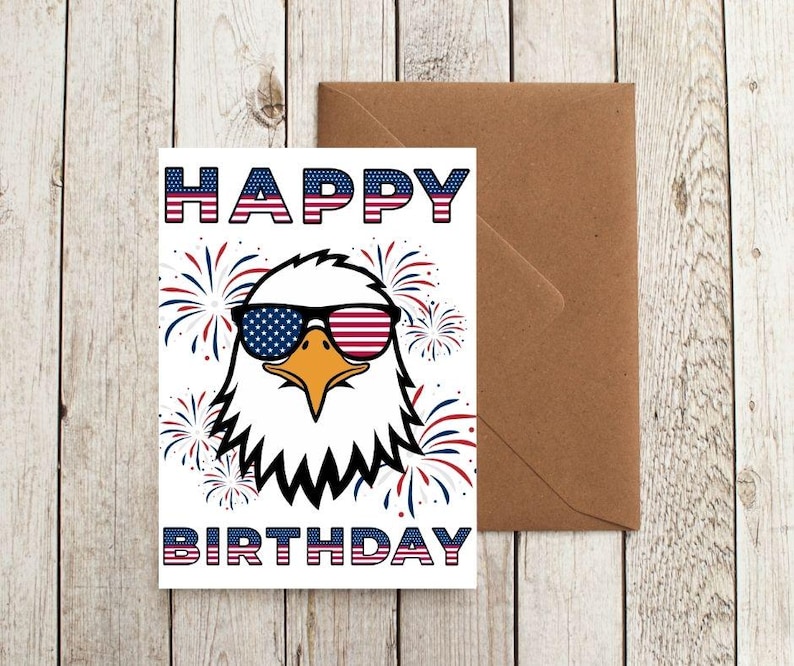 Patriotic Birthday Card Printable • USA Eagle Card • Digital Download ...
