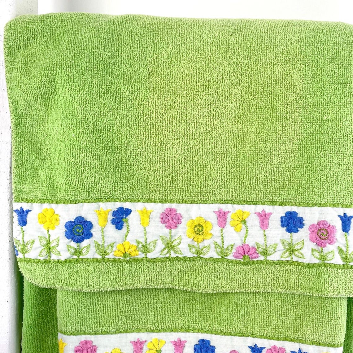 Vintage Spring Green Floral Towel Set Vintage Towels - Etsy UK