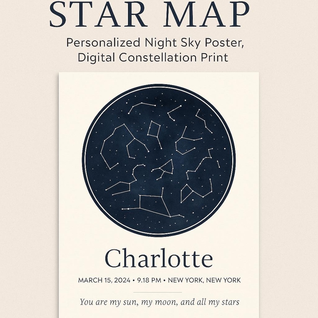 Custom Birth Star Map – Personalized Night Sky Poster, Digital ...