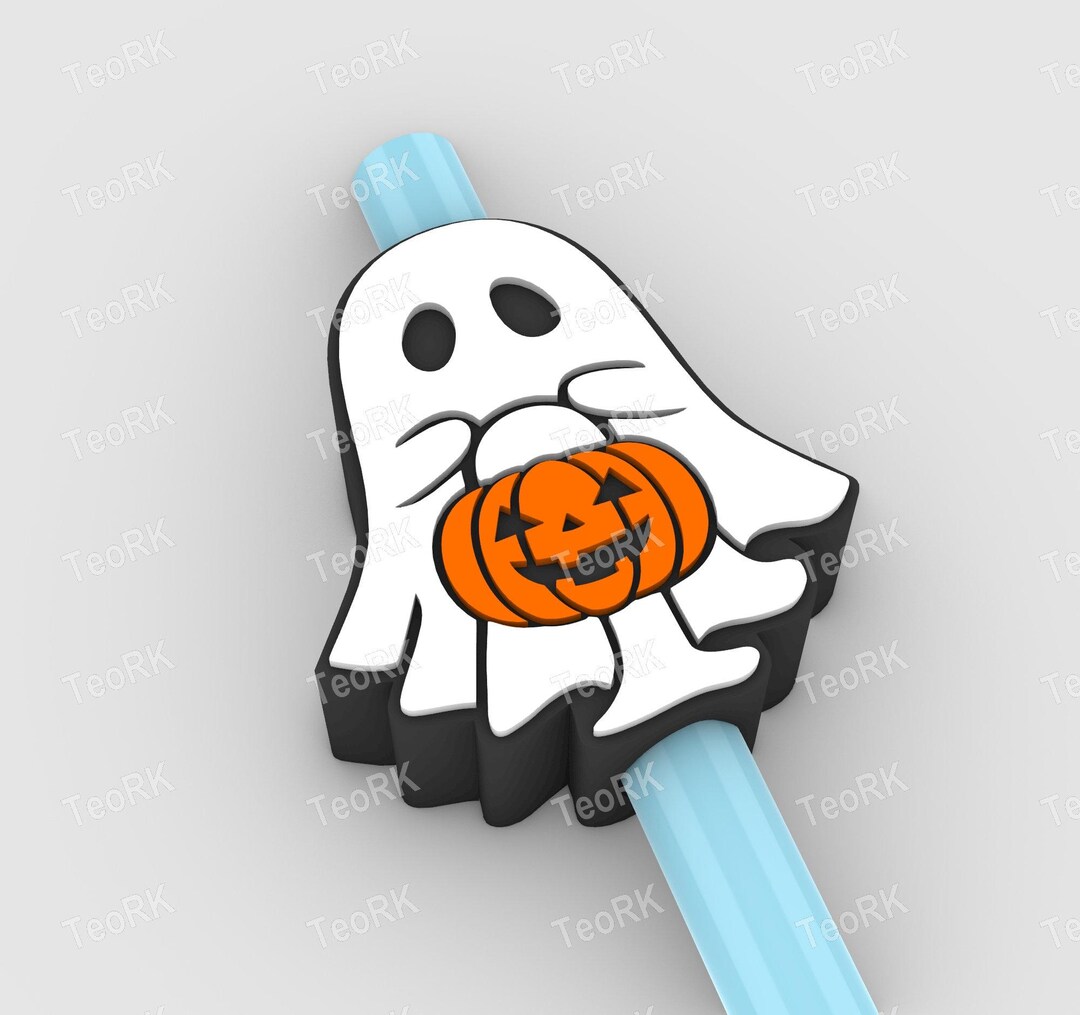 Ghost With Halloween Pumpkin Straw Topper Fits Standard & Stanley ...