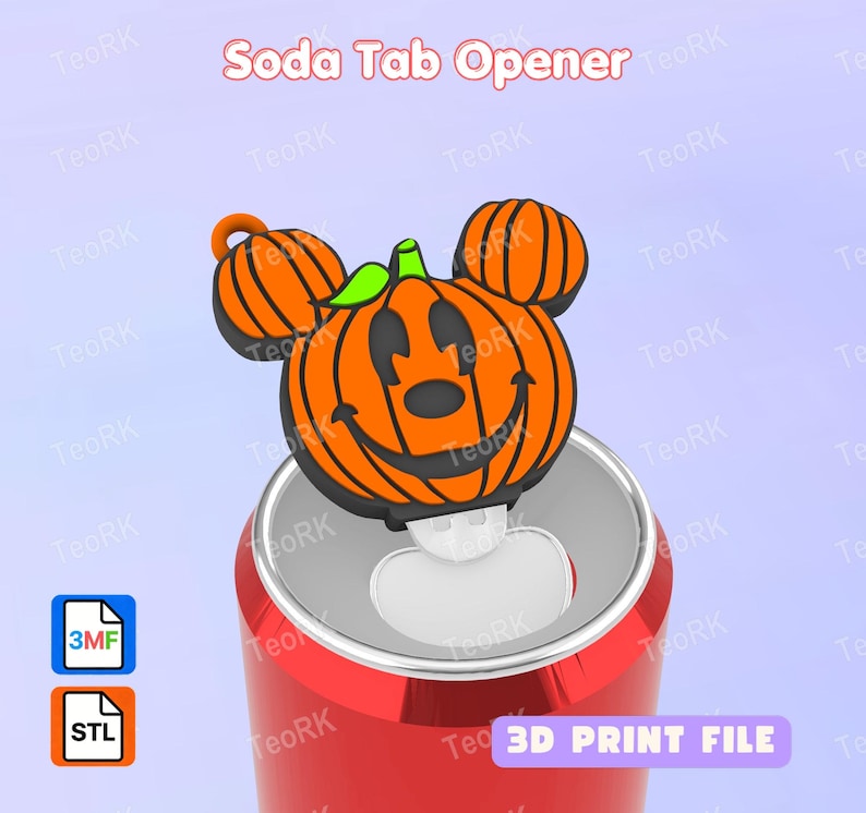 Halloween Animated Pumpkin 020510 Soda Tab Opener Keychain, STL, 3MF ...