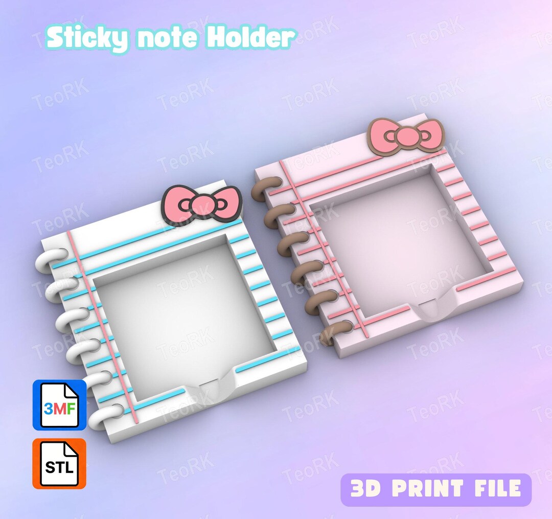 Post-it, Sticky Note Holder Spiral Notebook Cute Bow - 3MF Pre-painted ...