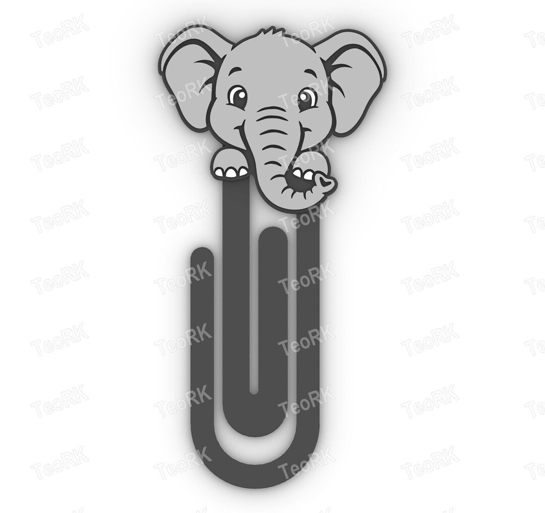 Paperclip Cute Elephant - Bookmark - 3MF Pre-painted , STL File for 3D ...