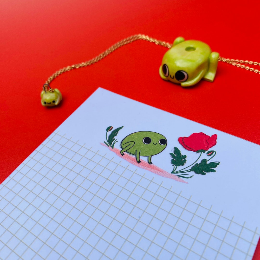 Frog and Poppy Flower Grid Notepad - Etsy