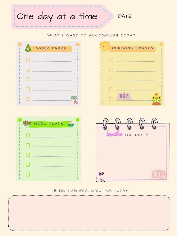 Digital Download Printable Planner One Day at a Time - Etsy