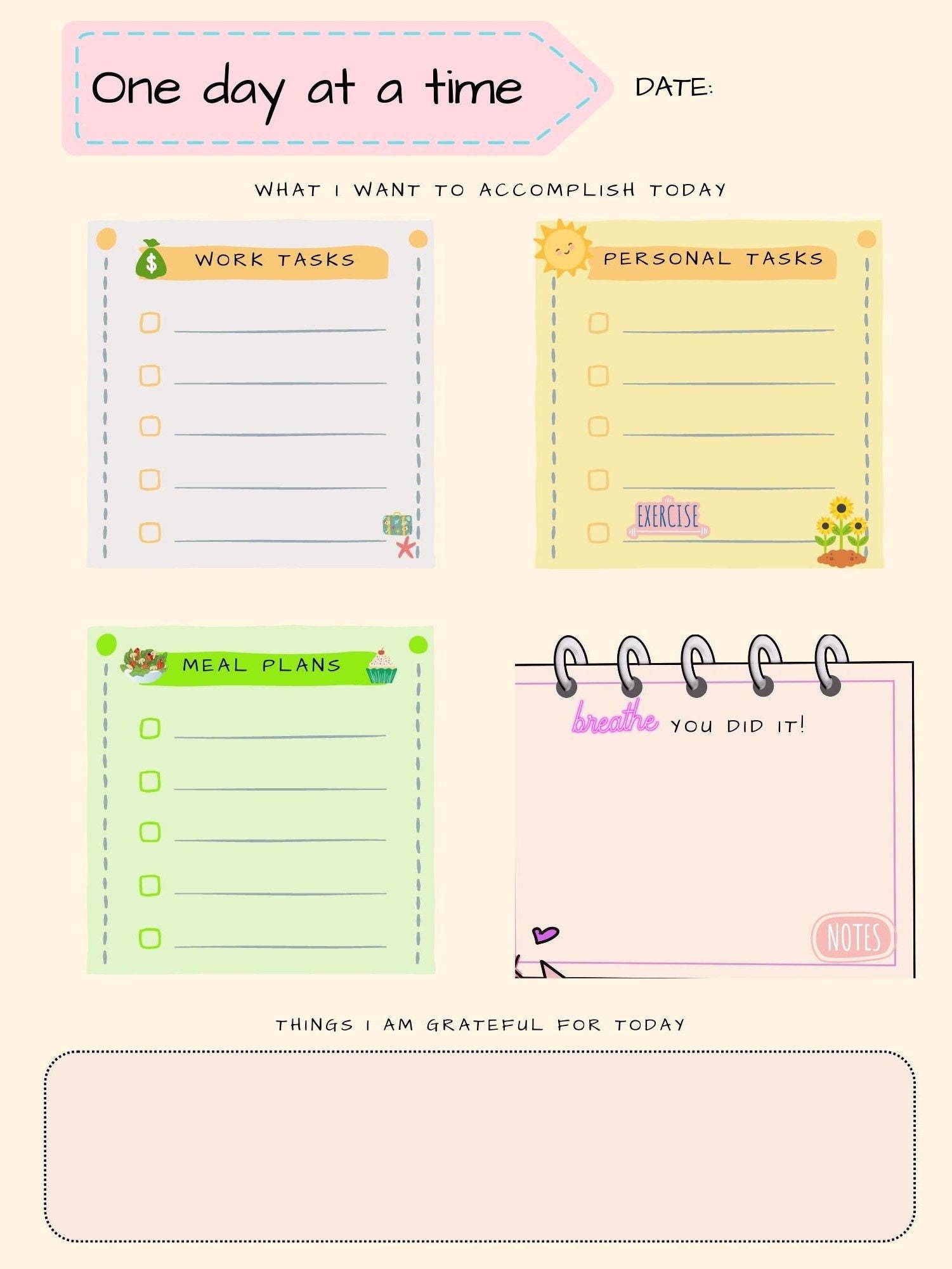 Digital Download Printable Planner, One Day at a Time , Overwhelmed ...