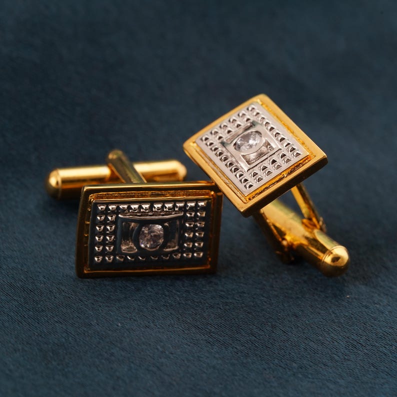 Handmade Round Diamond Cufflinks, 14K Gold Plated Silver, Pave Set - Etsy