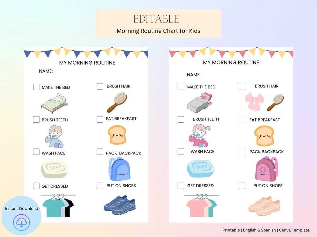 Toddler Morning Routine Chart: Kids Visual Checklist (PDF Instant ...