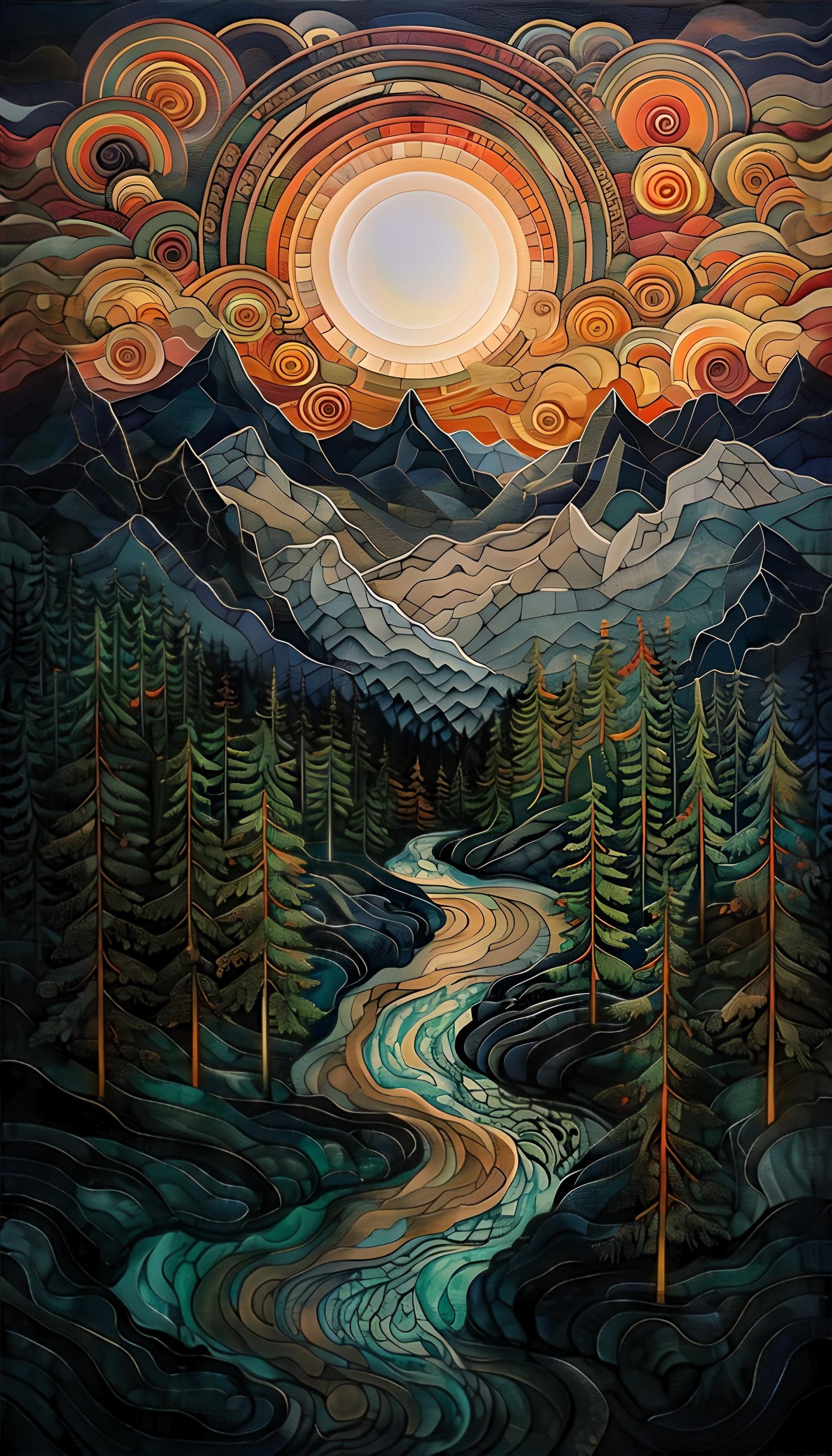 Abstract Impressionistic Landscape With Winding River Mobile Wallpaper ...
