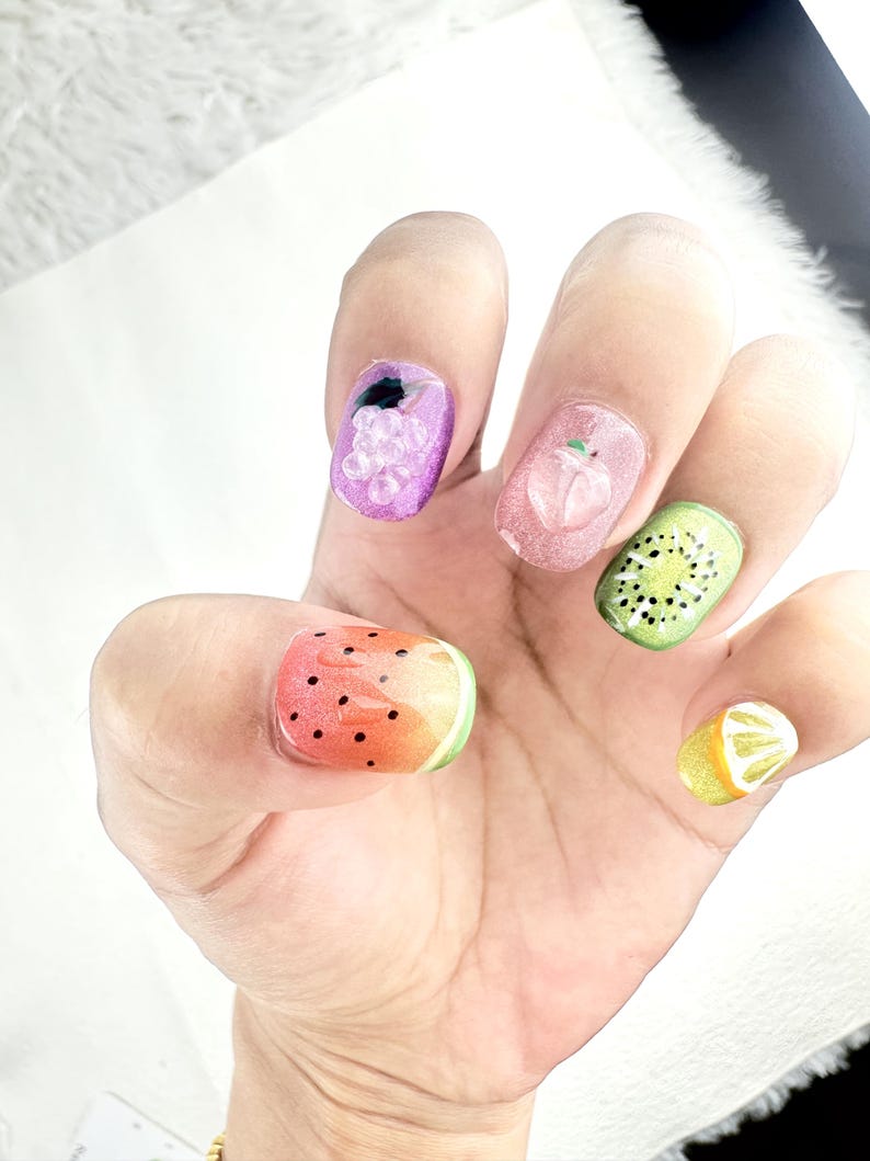 Fruity Summer Press on Nails | Cute 3D Fruit Nail Art Set | Reusable ...
