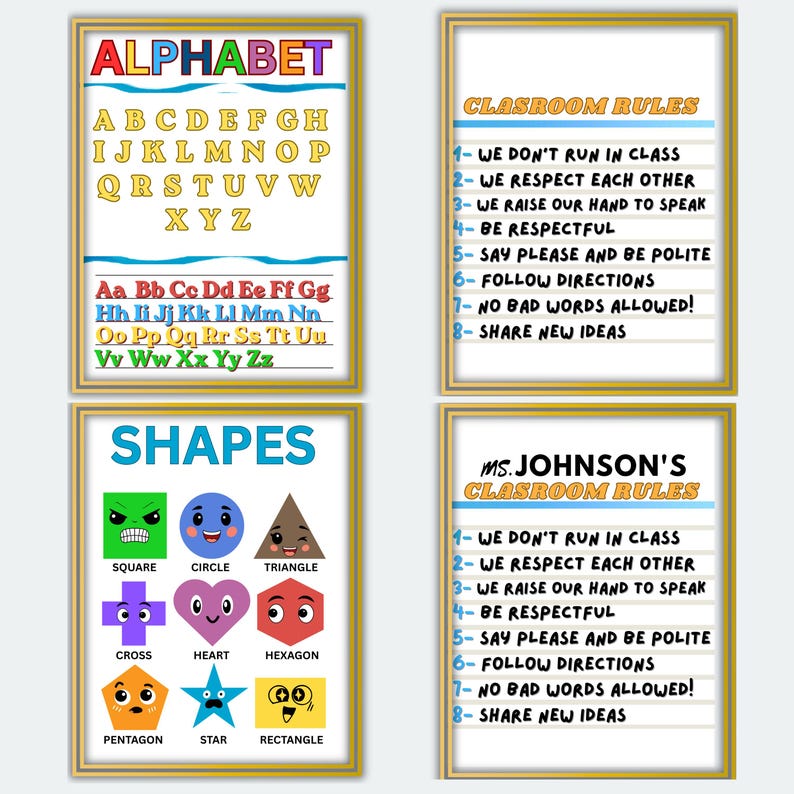 Educational Posters for Kids, Alphabet, Numbers, Shapes, Elements ...