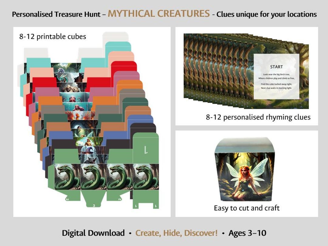 Personalised Mythical Creatures Treasure Hunt | Printable Party Game ...