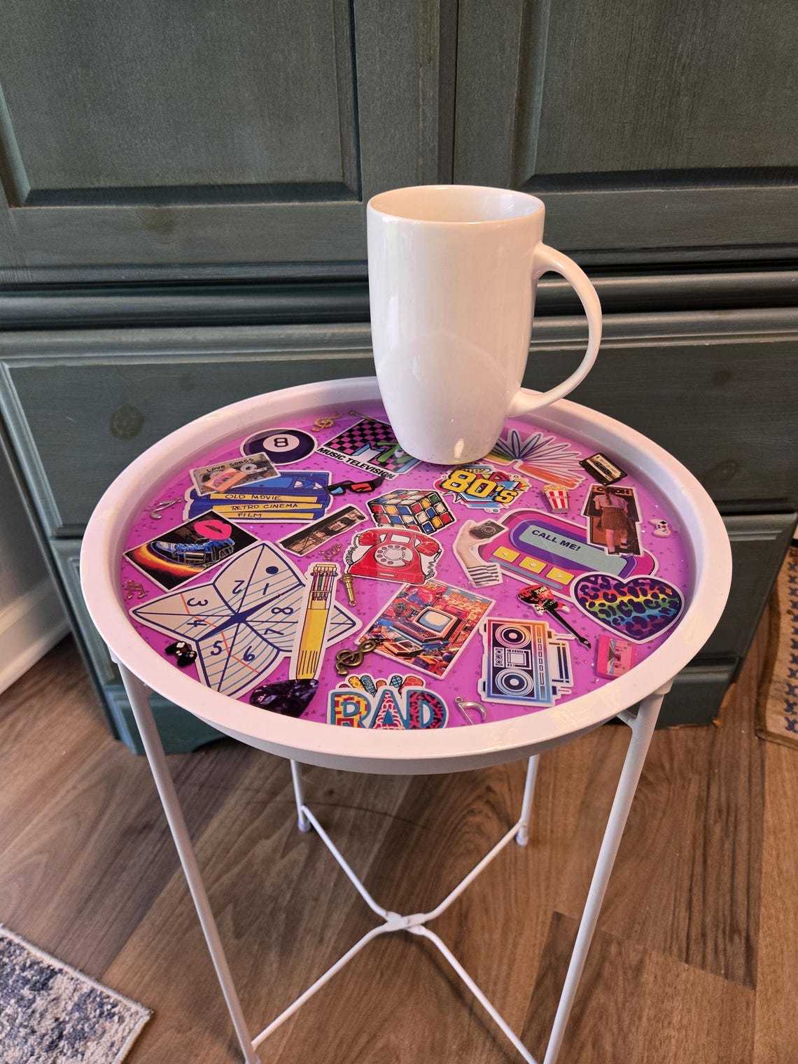 80s Nostalgia Resin Table 15 Inch Round Side Table MTV Rubik's Cube ...