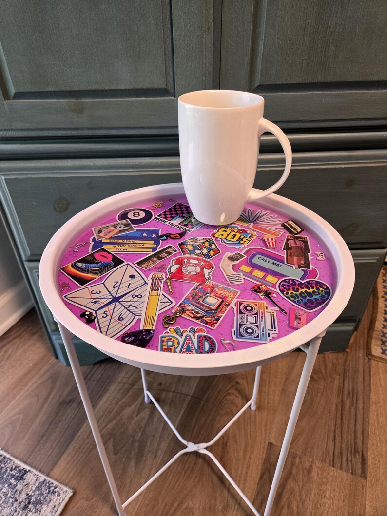 80s Nostalgia Resin Table 15 Inch Round Side Table MTV Rubik's Cube ...