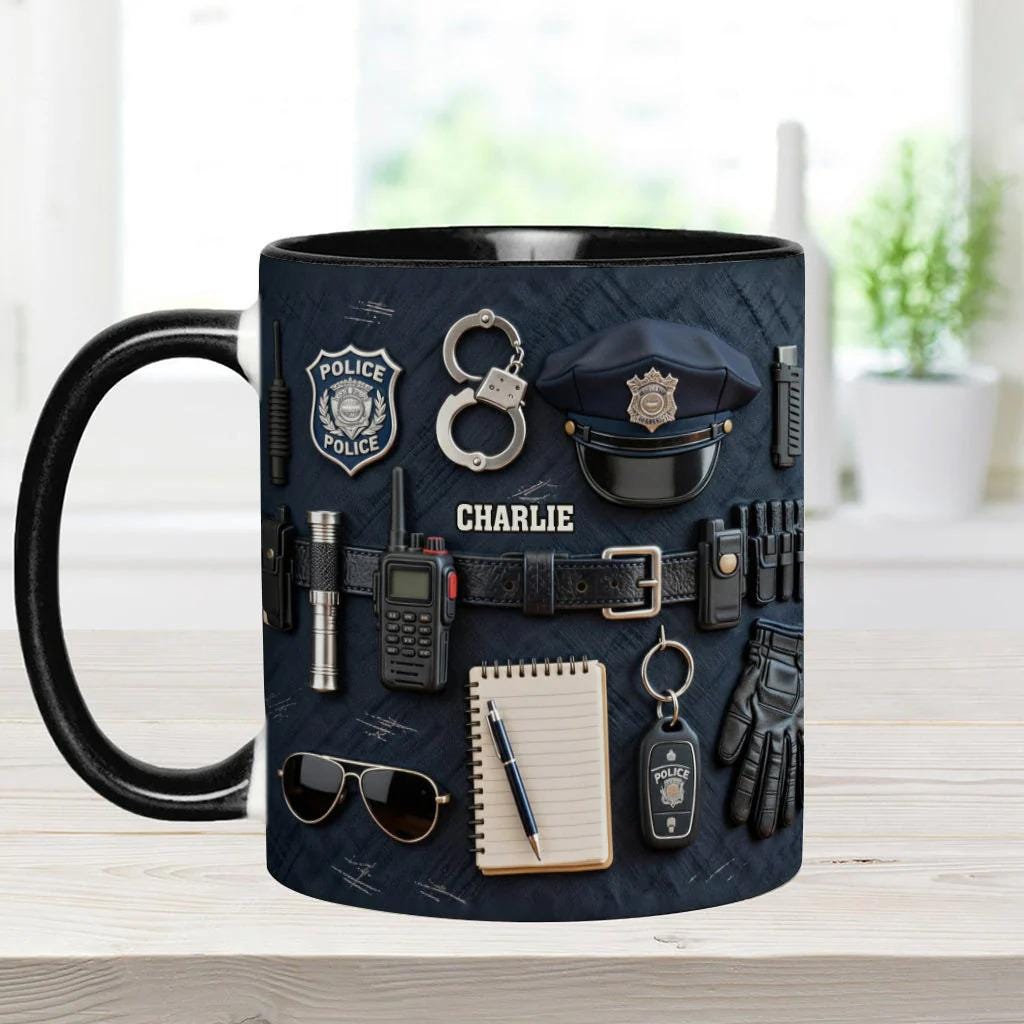 Personalized Police Bulletproof Vest 2D Accent Mug, Police Officer ...