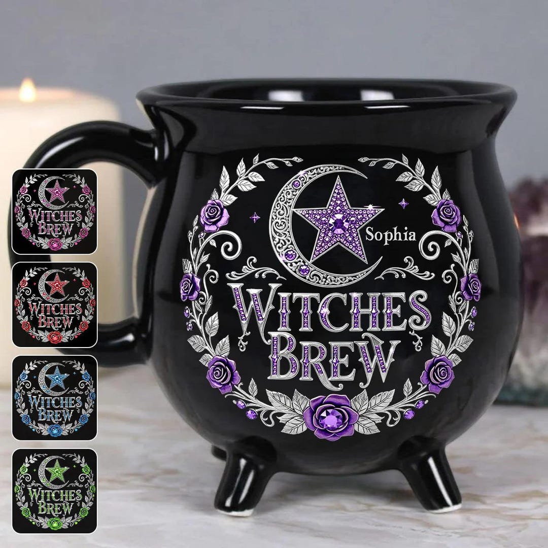 Witches Brew Personalized Witch Cauldron Mug, Magical Witch Moon Star ...