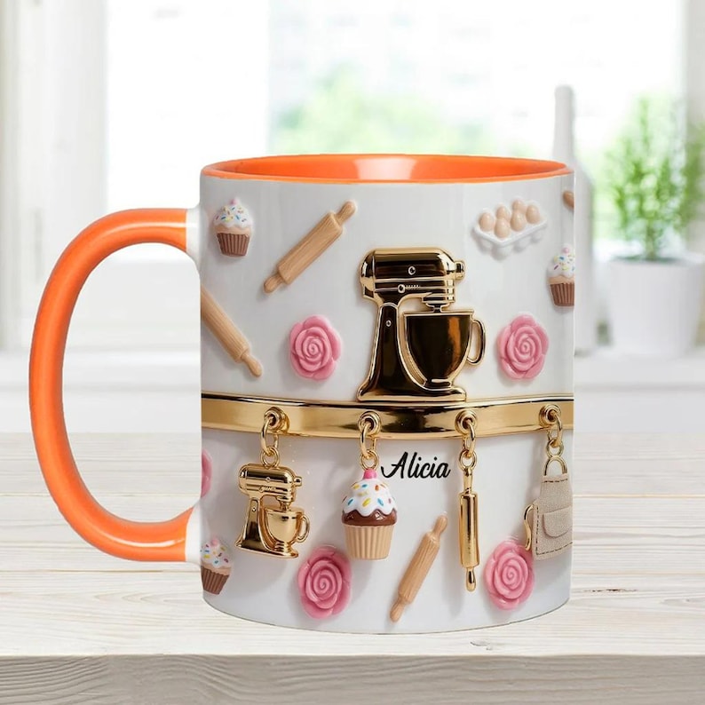 Personalized Love Baking 2D Accent Mug, Cake Bakery Accessories Ceramic ...