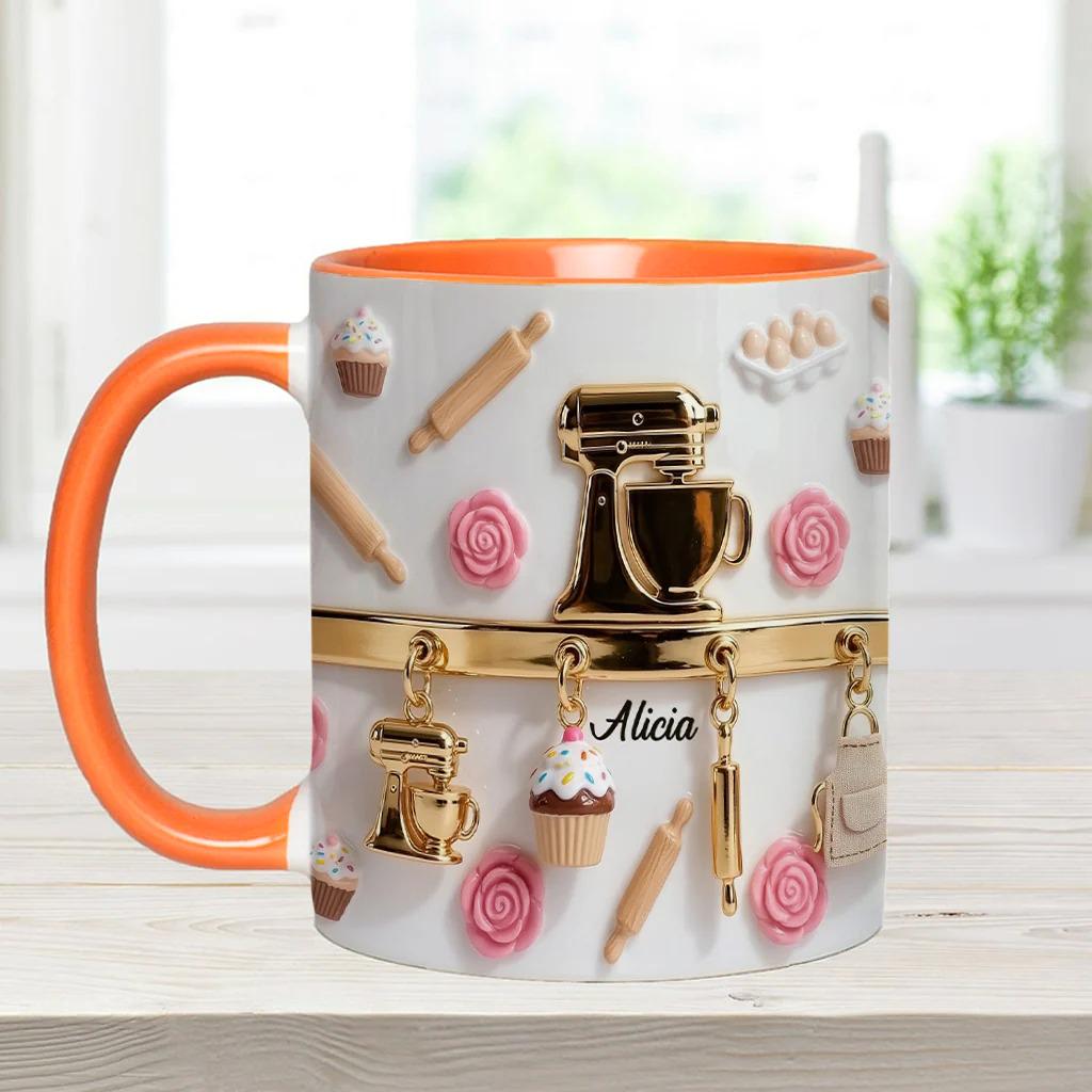 Personalized Love Baking 2D Accent Mug, Cake Bakery Accessories Ceramic ...
