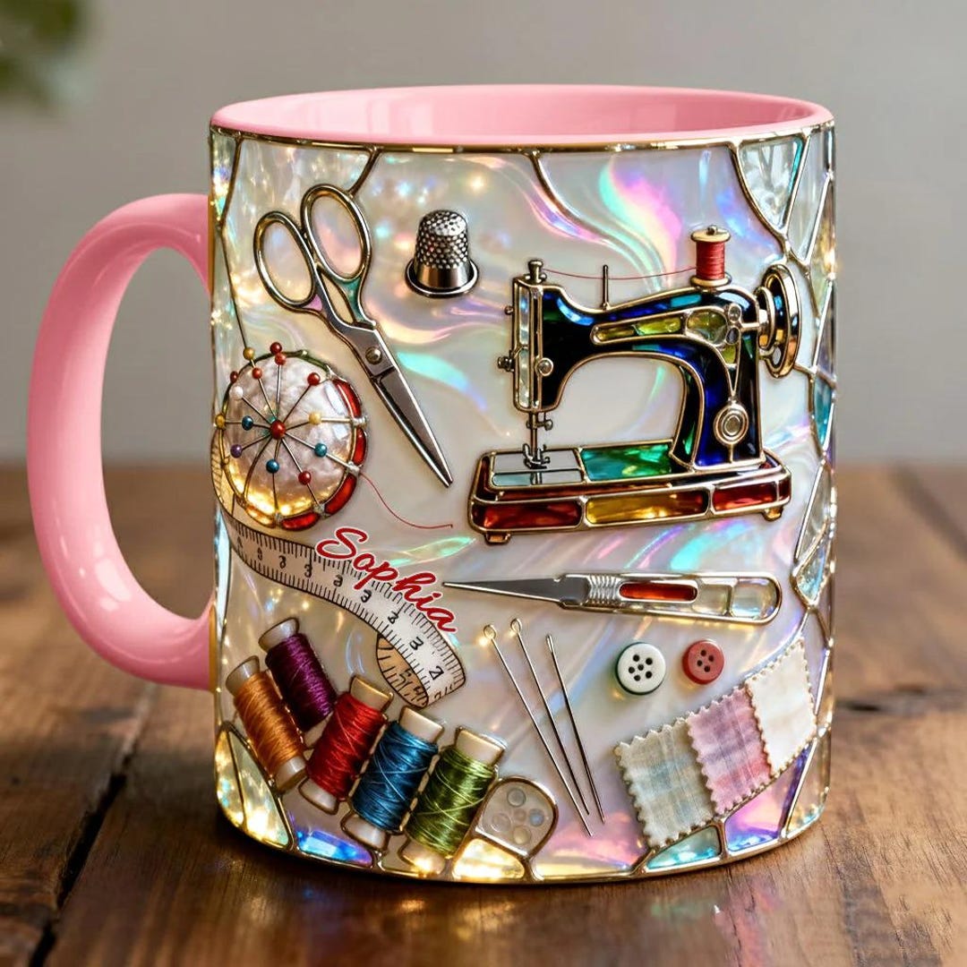 Personalized Sewing Accent Mug, Sewing Stuff Accessories Ceramic Cup ...
