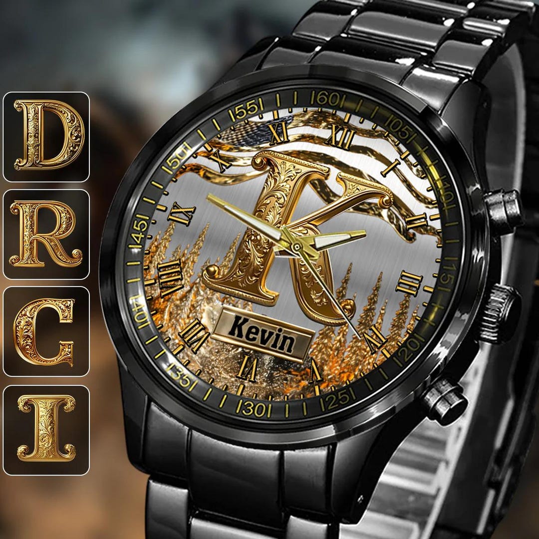 Golden Letter Personalized Unisex Hand Watch, Custom Initial Letter ...
